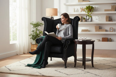 Chesterfield High Back Wing Chair Shimmer Black Real Velvet Bespoke In ...