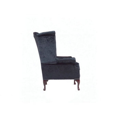 Chesterfield High Back Wing Chair Shimmer Black Real Velvet Bespoke In ...