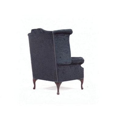 Chesterfield High Back Wing Chair Shimmer Black Real Velvet Bespoke In ...