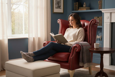 Chesterfield High Back Wing Chair Vele China Red Bespoke In Queen Anne ...