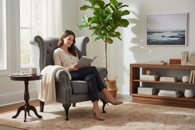 Chesterfield High Back Wing Chair Verity Plain Steel Fabric In Queen ...