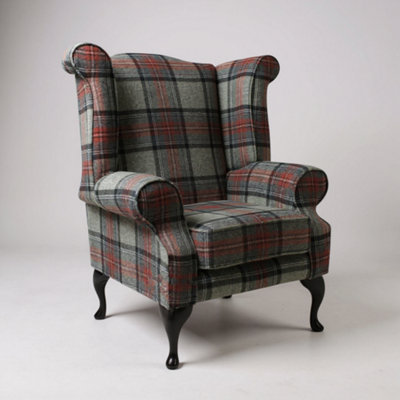 Chesterfield High Back Wing Chair Wool Tweed Benningborough Graphite In ...