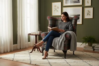 Chesterfield High Back Wing Chair Wool Tweed Benningborough Graphite In ...