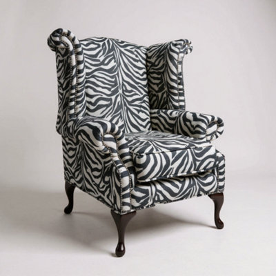 Chesterfield High Back Wing Chair Zebra Animal Print Fabric In Queen ...
