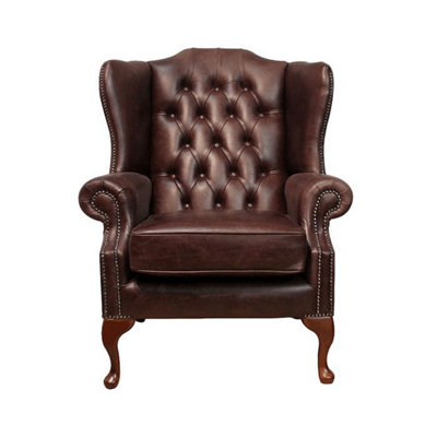 Chesterfield Highclere Wing Chair Old English Dark Brown Leather In ...