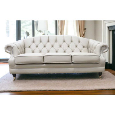 Chesterfield Original 3 Seater Sofa Settee Shelly Pebble Real Leather ...