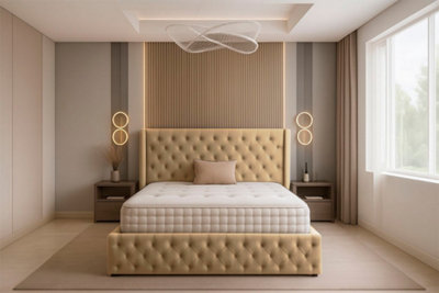 Chesterfield Plush Velvet Divan Bed, Winged Headboard, Mattress ...