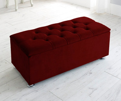 Chesterfield Plush Velvet Gas Lift Ottoman Storage Box - Diamante ...
