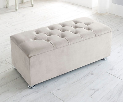 Chesterfield Plush Velvet Gas Lift Ottoman Storage Box - Diamante ...