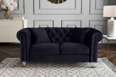 Chesterfield Sofa With Acrylic Feet in Velvet Black 2 Seater Sofa