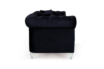 Chesterfield Sofa With Acrylic Feet in Velvet Black 2 Seater Sofa