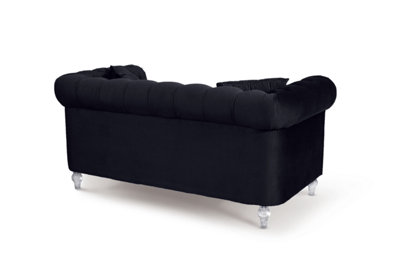 Chesterfield Sofa With Acrylic Feet in Velvet Black 2 Seater Sofa