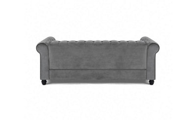 Chesterfield Stud Velvet Fabric 3 Seater Sofa, Grey