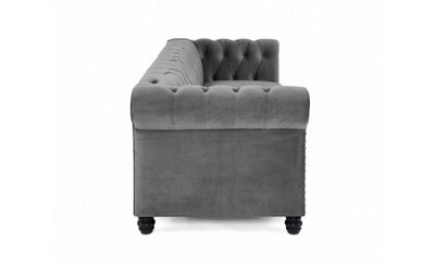 Chesterfield Stud Velvet Fabric 3 Seater Sofa, Grey