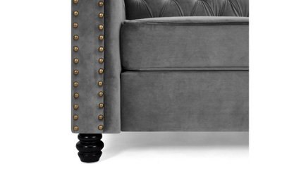 Chesterfield Stud Velvet Fabric 3 Seater Sofa, Grey