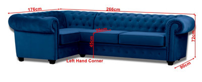 CHESTERFIELD STYLE MARIOT CORNER SOFA BLUE FRENCH VELVET (LEFT HAND CORNER)