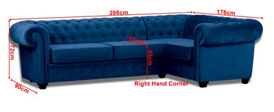 Chesterfield Style Mariot Corner Sofa Blue French Velvet (Right Hand ...