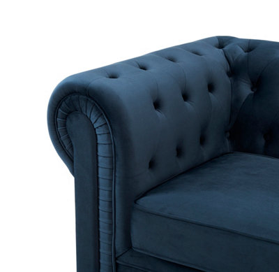 Buy Chesterfield Velvet Fabric 3 Seater Sofa, Midnight Blue at B&Q