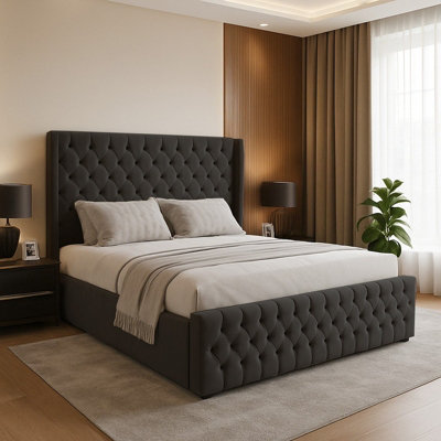 Chesterfield Winged Plush Velvet Ottoman Storage Bed, with Ortho ...