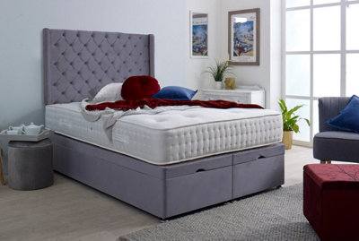 Chesterfield Winged Plush Velvet Ottoman Storage Bed, with Pocket ...