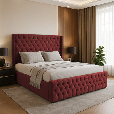 Chesterfield Winged Plush Velvet Sleigh Bed, with Ortho Mattress ...