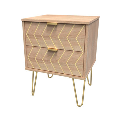 Chevron 2 Drawer Bedside Cabinet in Bardolino Oak (Ready Assembled)