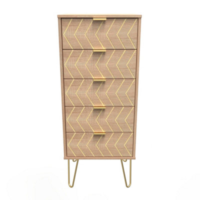 Chevron 5 Drawer Tallboy in Bardolino Oak (Ready Assembled) | DIY at B&Q