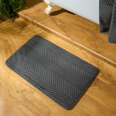 Chevron Embossed Memory Foam Absorbent Non-Slip Bath Mat, Charcoal - 45 ...