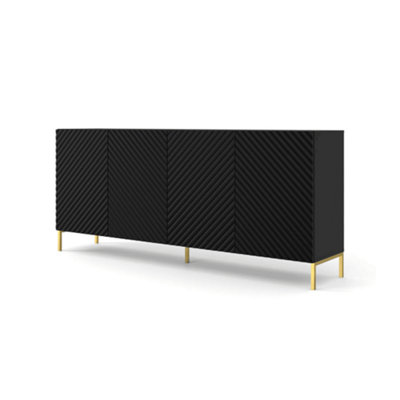 Chic Black Surf Sideboard Cabinet with Gold Legs (W)200cm (H)87cm (D ...