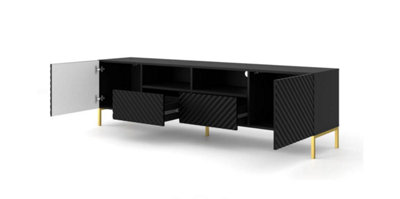 Chic Black Surf TV Cabinet with Gold Legs (W)200cm (H)56cm (D)42cm ...