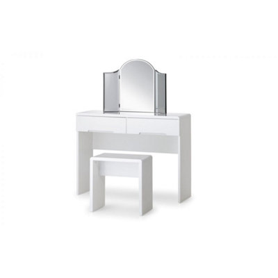 Chic White High Gloss Dressing Table (2 Drawers) with Dressing Stool