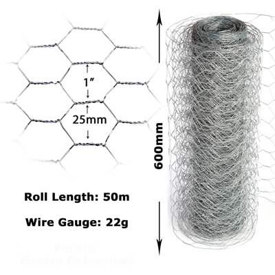 Chicken Wire Mesh Galvanised Fencing 25mm x 60cm x 50m (22g)