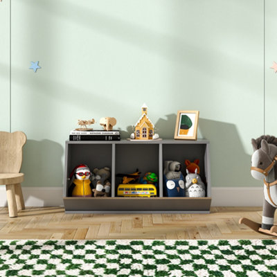 Child Friendly Grey Toy Storage Stackable Organizer with 3 Open Cubes 40cm H