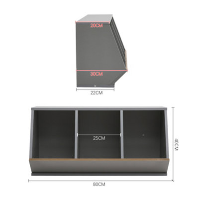 Child-Friendly Grey Toy Storage Stackable Organizer with 3 Open Cubes ...