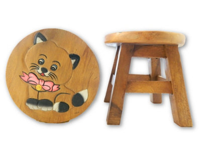 Children's Wooden Stool - Cat With Bow Step Stool