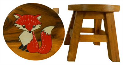 Children's Wooden Stool - Sitting Fox