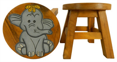 Children's Wooden Stool Step - Grey Baby Elephant