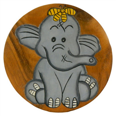 Children's Wooden Stool Step - Grey Baby Elephant