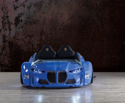 Childrens Bmw Style Car Bed With Mattress Single - Blue