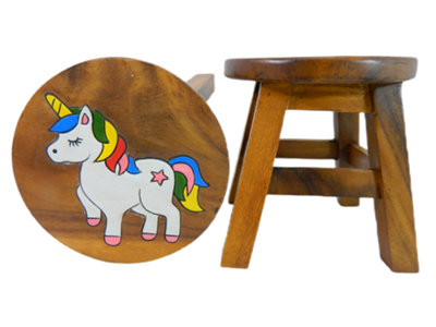 Childrens Wooden Stool Step - Walking Unicorn