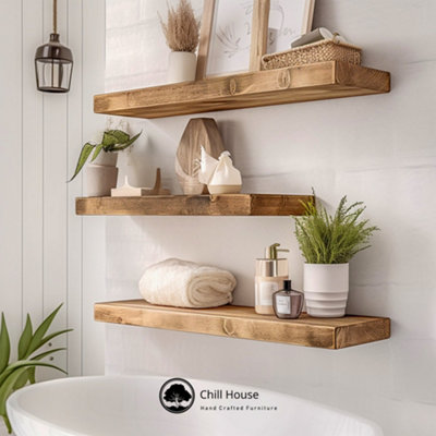 Buy Chill House Rustic Floating Shelf 9x1.5 inch, Dark Oak, 100cm | DIY ...