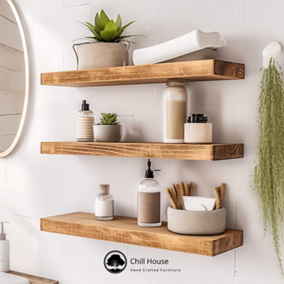 Chill House Rustic Floating Shelf 9x2 inch, Dark Oak, 150cm