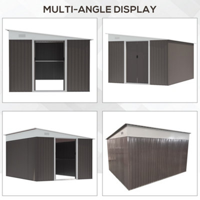 CHILLI 11.3 x 9.2ft Lean to Metal Garden Shed, Outdoor Galvanised Tool ...