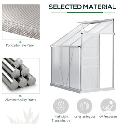Chilli 6 x 4ft Lean to Wall Polycarbonate Greenhouse Aluminium Walk-in ...