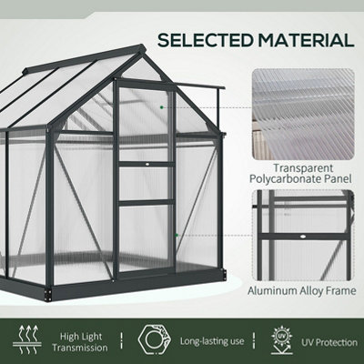 Chilli 6 x 6ft Polycarbonate Greenhouse, Large Walk-In Green House with ...