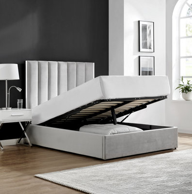 Khloe king size side ottoman bed in silver grey velvet store