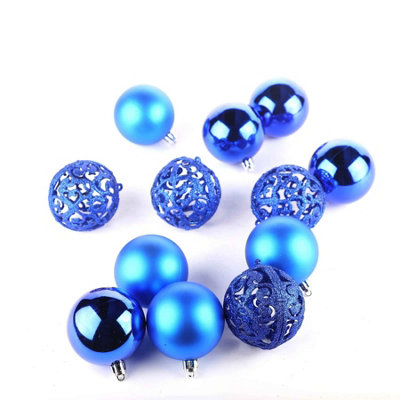 Christmas 12 Piece Shiny & Glitter Baubles Ornaments (6cm) -Royal Blue