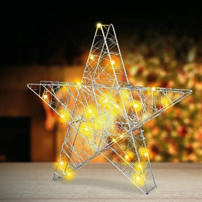 Christmas 30 Warm White LED Wire Star Light Battery Operated Indoor ...