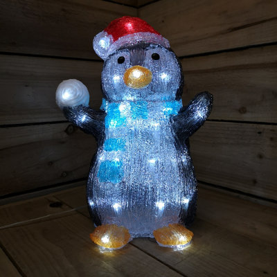 Christmas Acrylic Penguin With Blue Scarf & Snowball 40 LED Lights ...