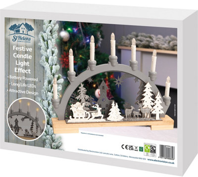 Christmas Battery Powered LED Wooden Festive Candle Bridge Ornament